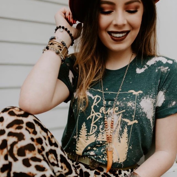 Tops | Be A Rare Bird Bleached Graphic Tee Green | Poshmark